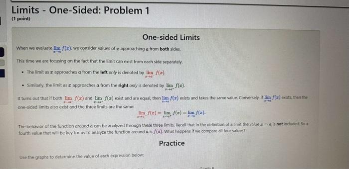 Solved One-sided Limits When we evaluate limx→−f(x), we | Chegg.com