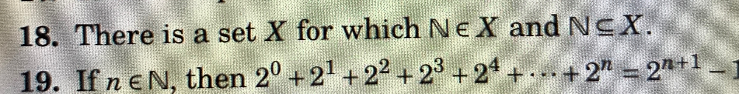 Solved There is a set x ﻿for which Ninx and Nsubex.If ninN, | Chegg.com