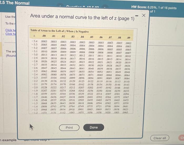 Solved Use the standard normal table to find the specified | Chegg.com