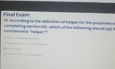 Solved Final ExamAccording to the definition of helper for | Chegg.com