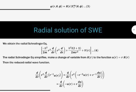Solved what is u(r) and why we write u(r)=rR(r) in radial | Chegg.com