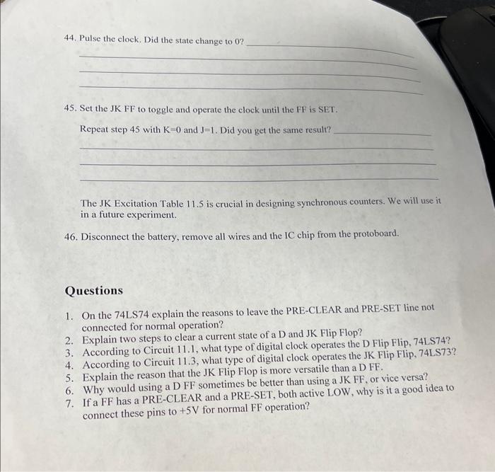 Solved 45. Set the JK FF to toggle and operate the clock | Chegg.com