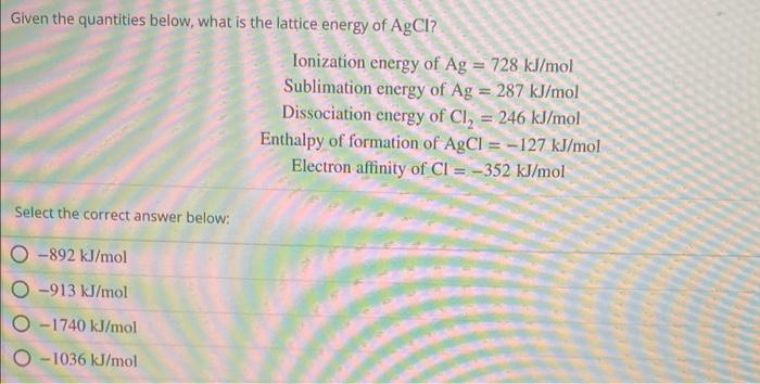 Solved Given the quantities below, what is the lattice | Chegg.com