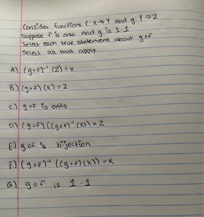 Solved Consider functions f:x→y and g:y→z suppose f is onto | Chegg.com