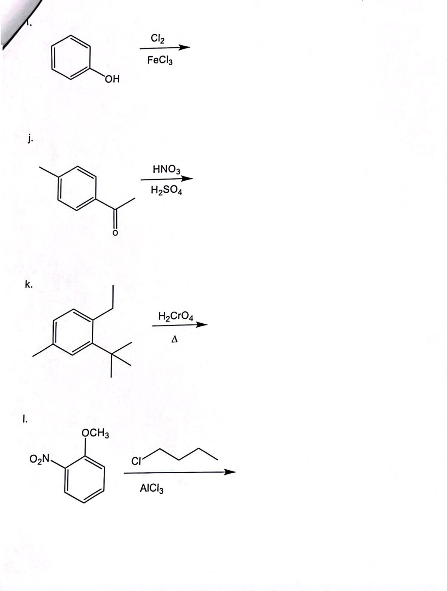 Solved Draw the product to the following reactions.i.j.k.l. | Chegg.com