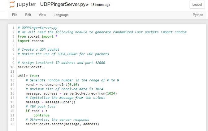 Solved ¿ Jupyter Udppingerpy 18 Hours Ago Logout 