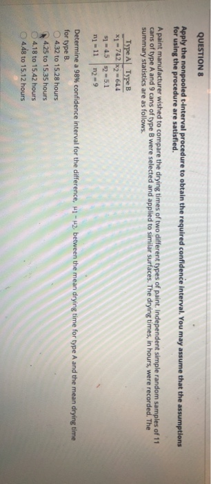 Solved QUESTION 8 Apply the nonpooled t-interval procedure | Chegg.com
