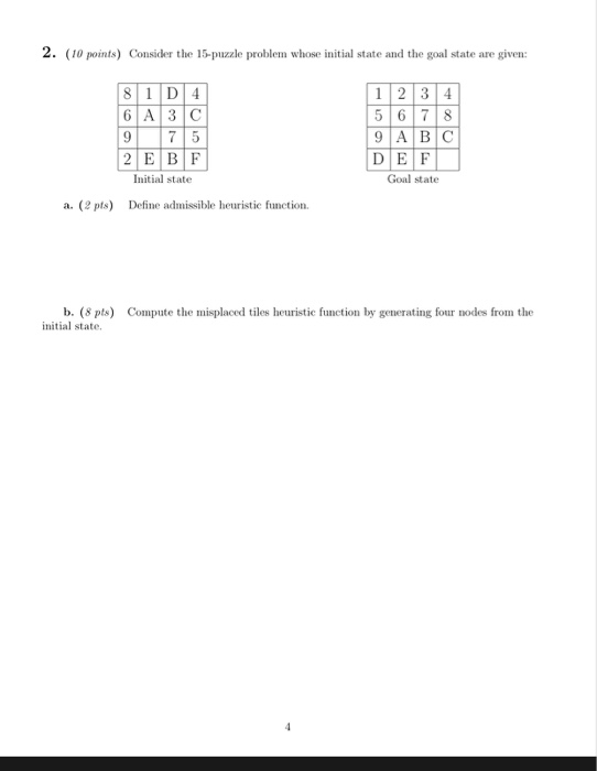 Solved 2. (10 points) Consider the 15-puzzle problem whose | Chegg.com
