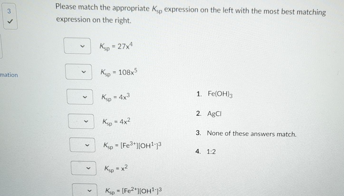 Solved 3Please match the appropriate Ksp ﻿expression on the | Chegg.com