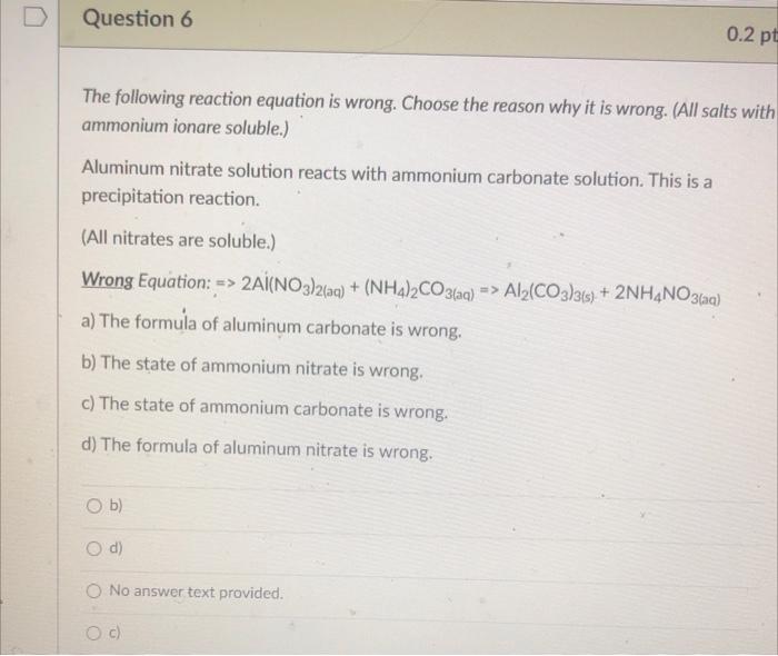 Solved The following reaction equation is wrong. Choose the | Chegg.com