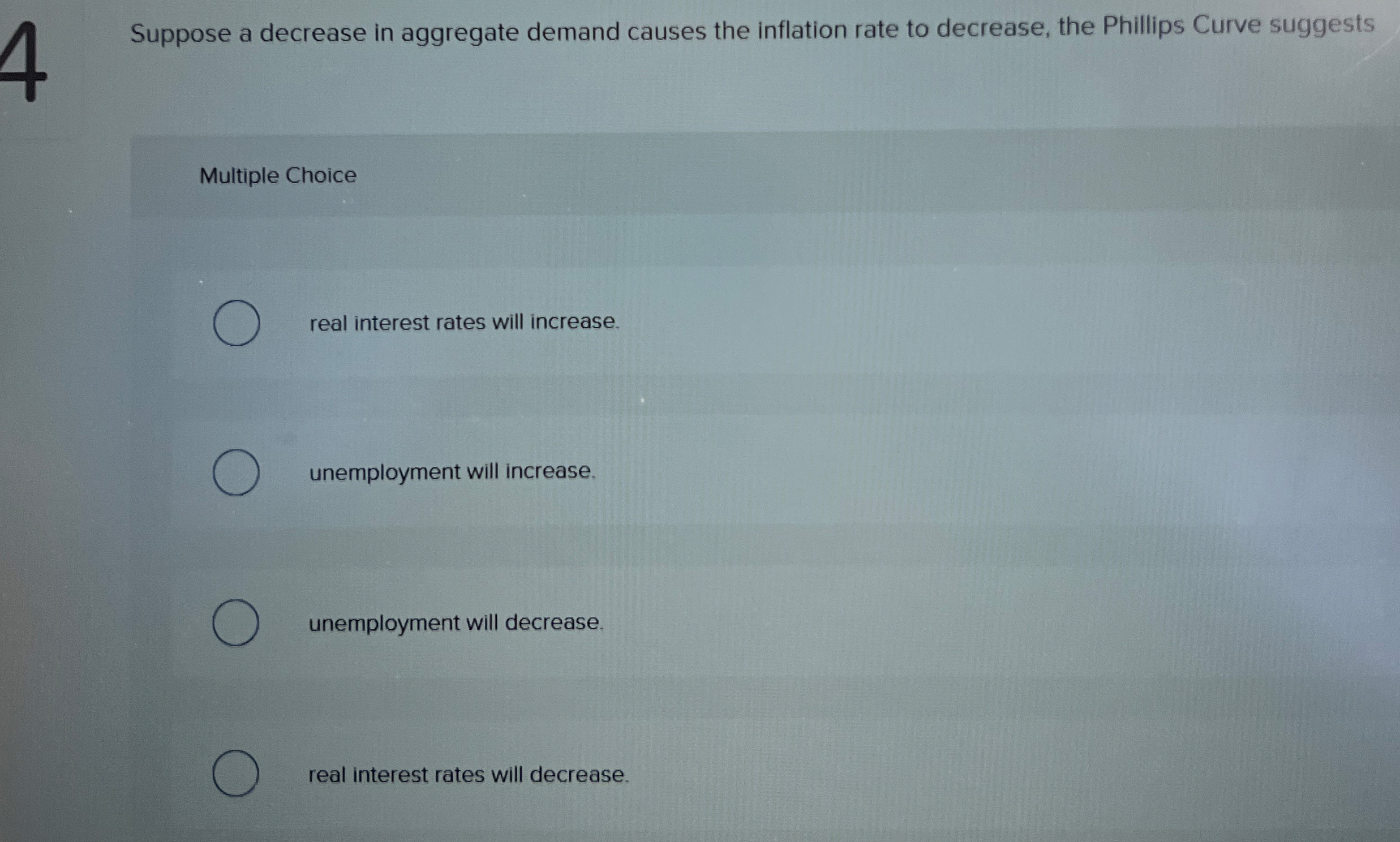 Solved 4Suppose a decrease in aggregate demand causes the | Chegg.com