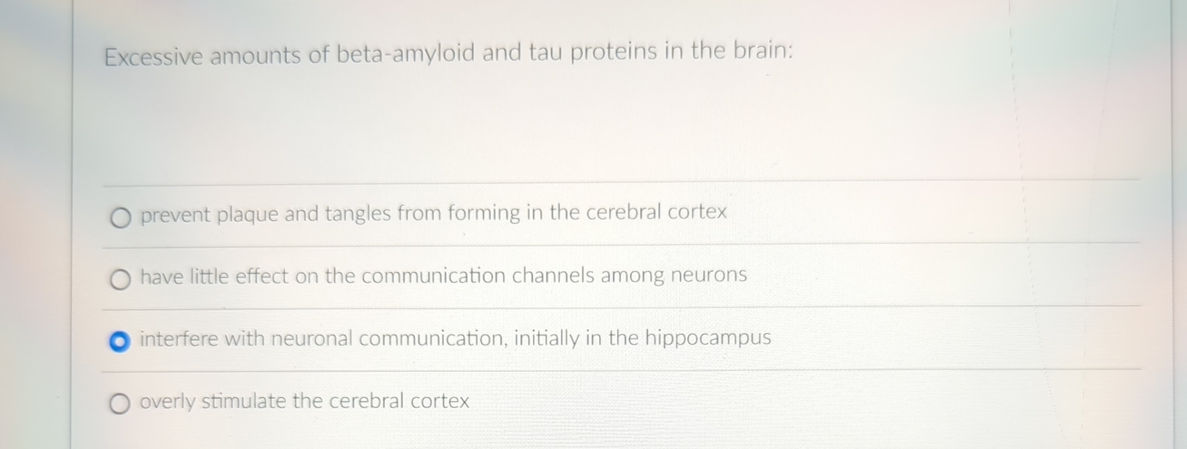 Solved Excessive amounts of beta-amyloid and tau proteins in | Chegg.com
