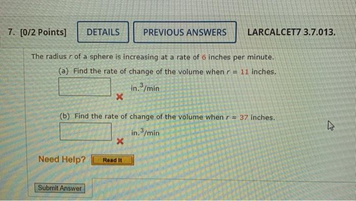 Solved 7. [0/2 points) DETAILS PREVIOUS ANSWERS LARCALCET7 | Chegg.com Solved 7. [0/2 points) DETAILS PREVIOUS ANSWERS LARCALCET7 | Chegg.com