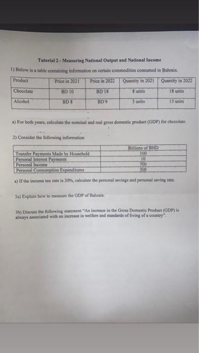 Solved Tutorial 2 - Measering National Output and National | Chegg.com