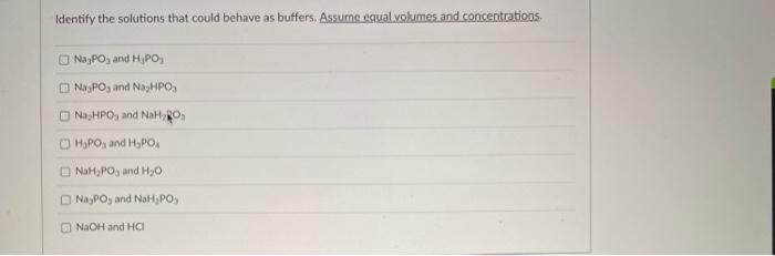 Identify the solutions that could behave as buffers. | Chegg.com