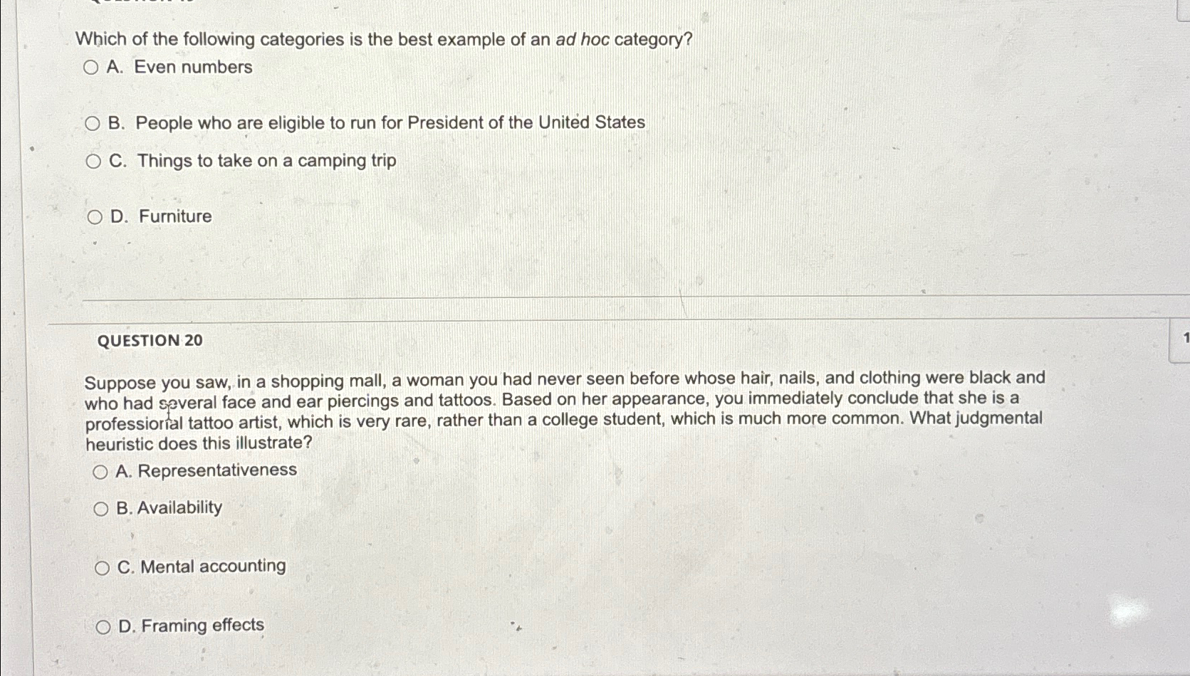 Solved Which of the following categories is the best example | Chegg.com