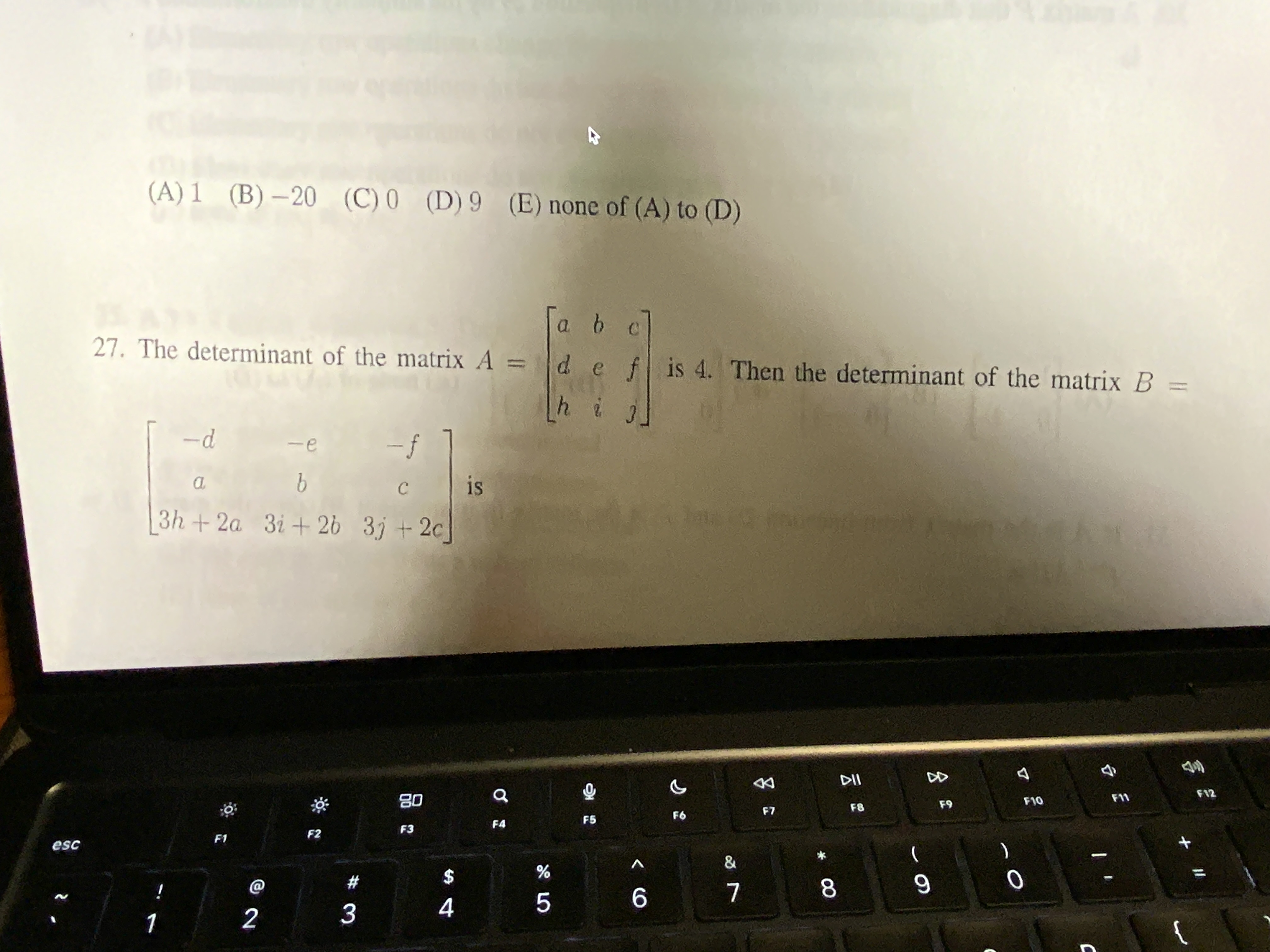 Solved The determinant of the matrix =[abcdefhij] ﻿is 4 . | Chegg.com