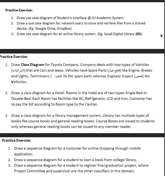 Solved Practice Exercise: 1. Draw use case diagram of | Chegg.com