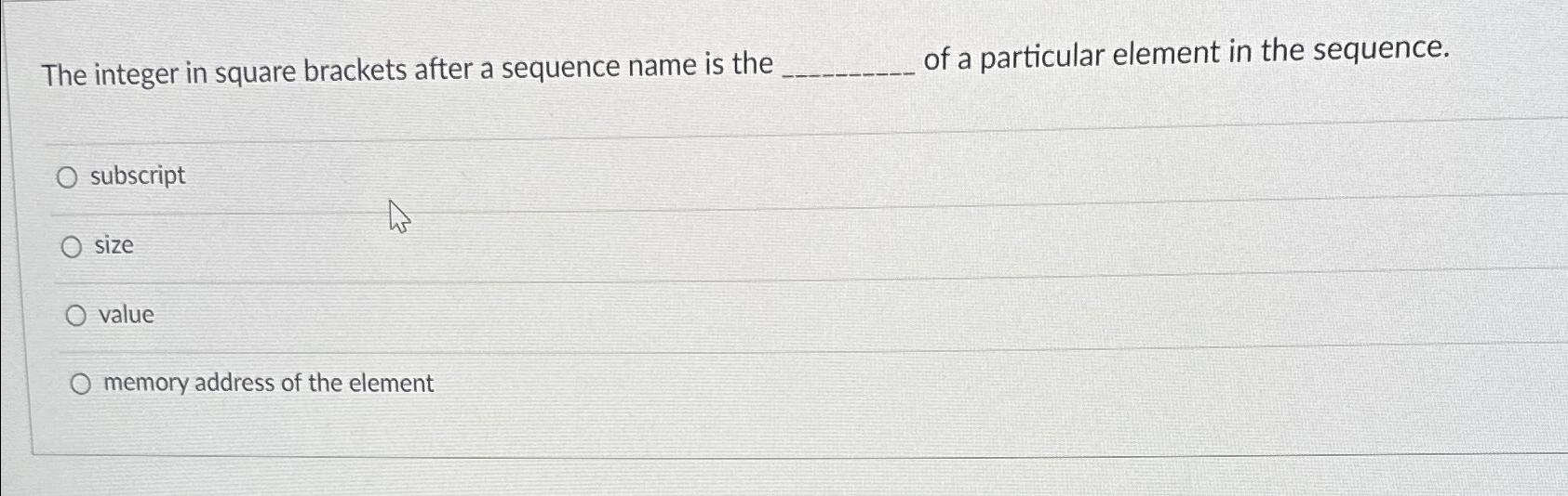 Solved The integer in square brackets after a sequence name | Chegg.com