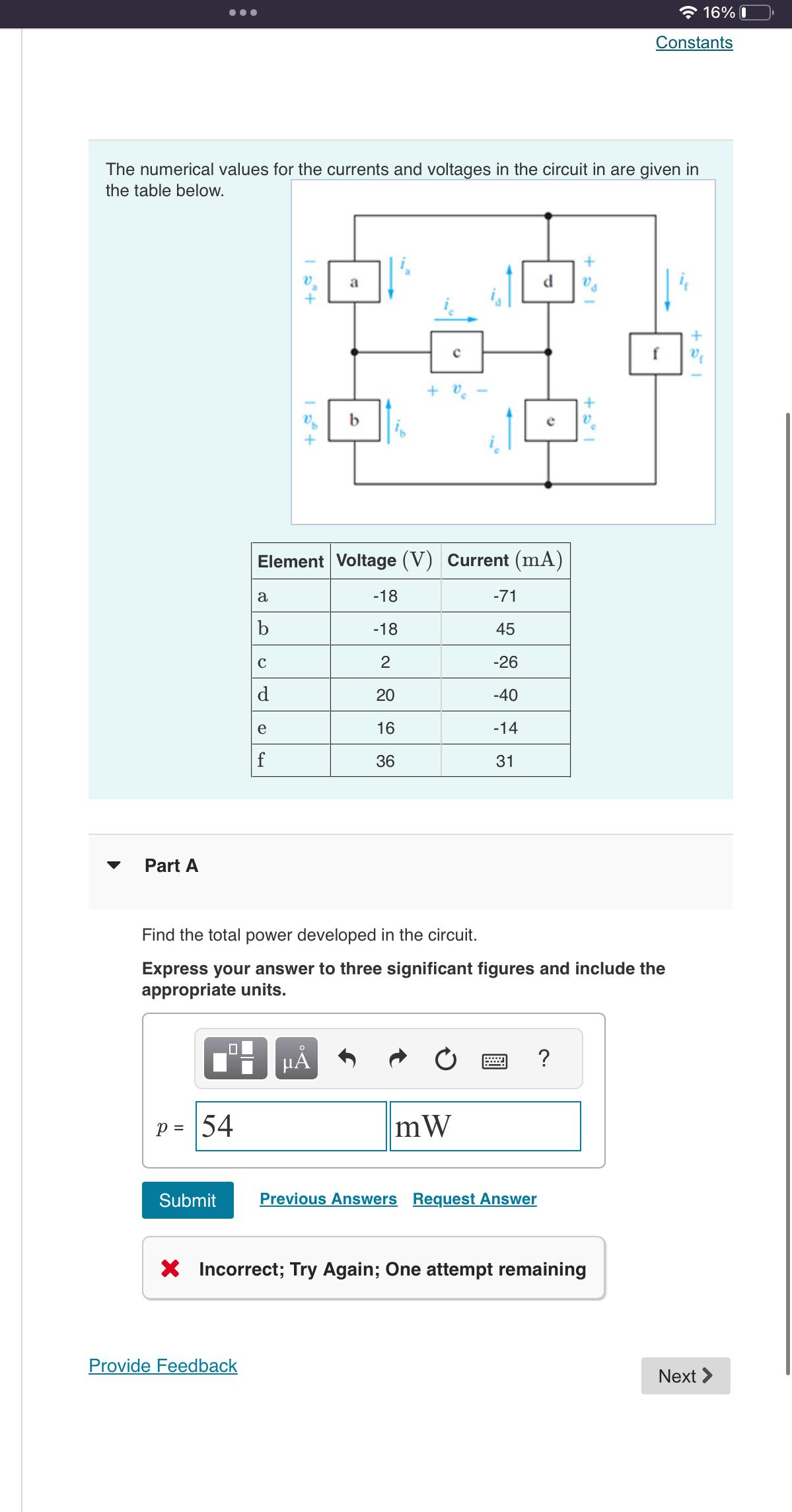 Solved ConstantsThe numerical values for the currents and | Chegg.com