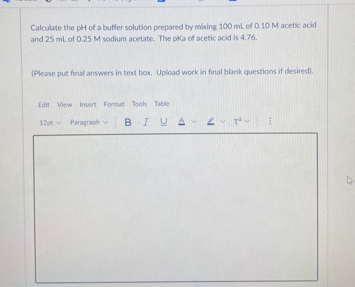 Solved Calculate the pH of a buffer solution prepared by | Chegg.com