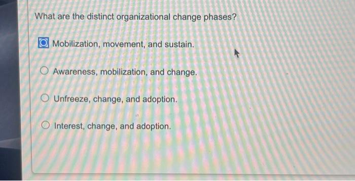 Solved What are the distinct organizational change phases? | Chegg.com