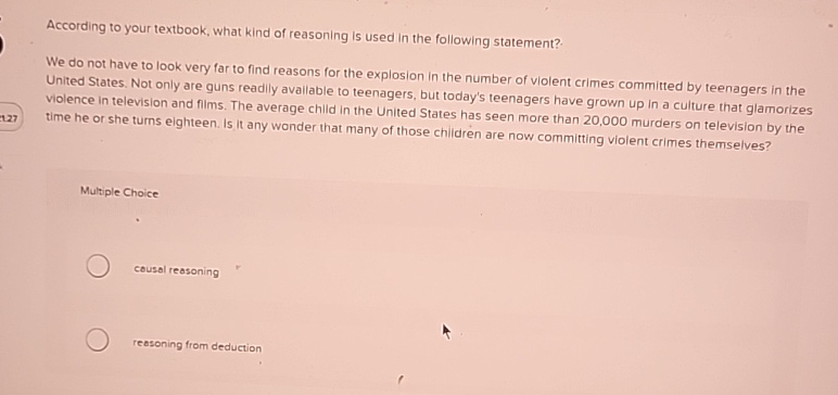 Solved According to your textbook, what kind of reasoning is | Chegg.com