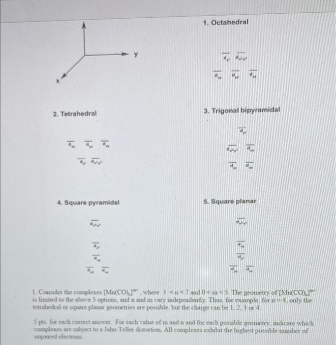 Solved 1. Octahedral 2. Tetrahedral 3. Trigonal bipyramidal | Chegg.com