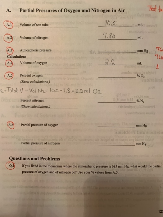 Solved A. Partial Pressures of Oxygen and Nitrogen in Air | Chegg.com