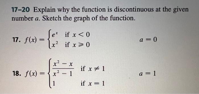 Solved 17-20 Explain why the function is discontinuous at | Chegg.com