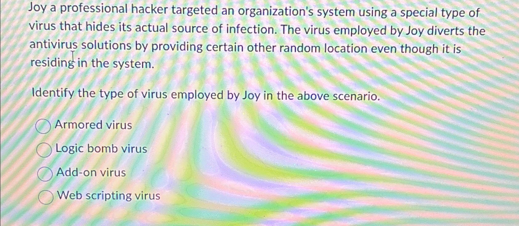 Solved Joy a professional hacker targeted an organization's | Chegg.com