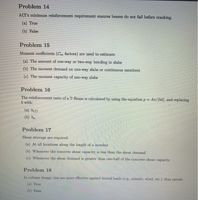 Solved Problem 14 ACI's minimum reinforcement requirement | Chegg.com