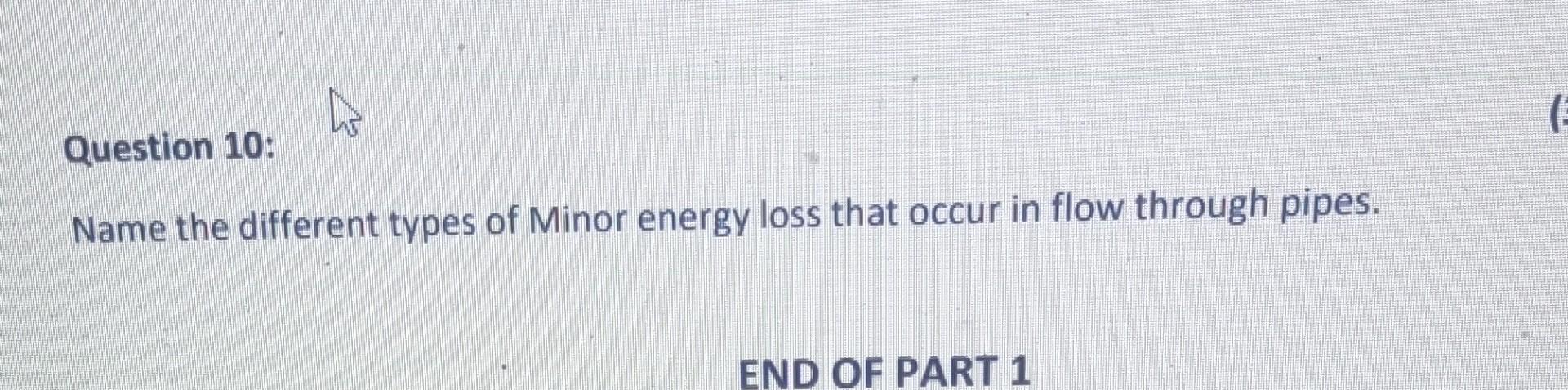 Solved Name the different types of Minor energy loss that | Chegg.com