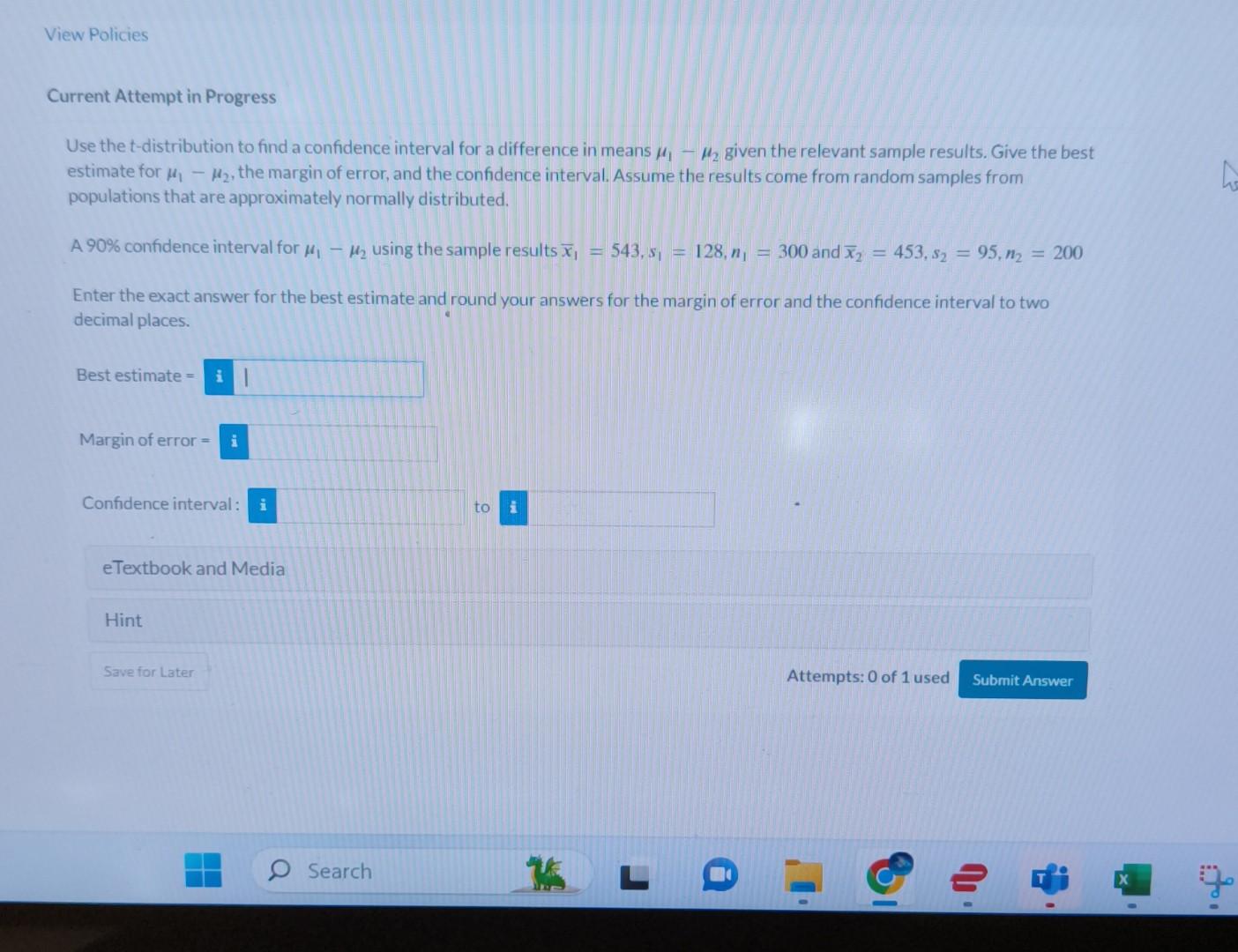 Solved Current Attempt in Progress Use the t-distribution to | Chegg.com