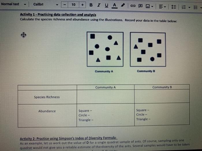 Solved Normal text Calibri 10 + Β Ι Ο Α GD 13 DE Activity 1. | Chegg.com