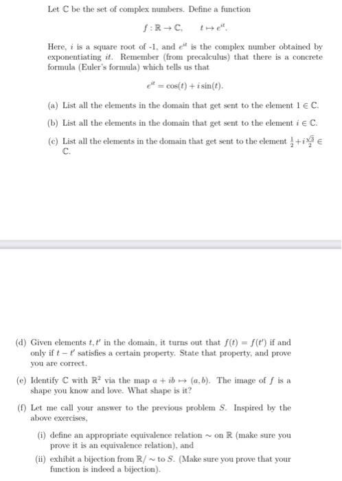 Solved Let C be the set of complex numbers. Define a | Chegg.com