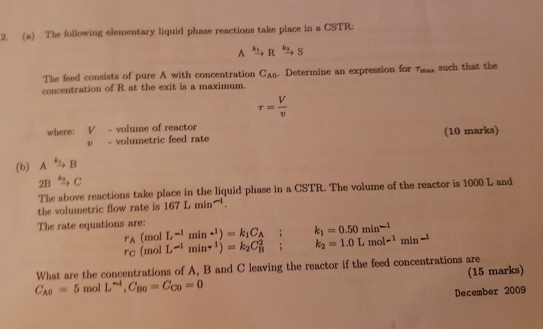 Solved (a) The following elementary liquid phase reactions | Chegg.com