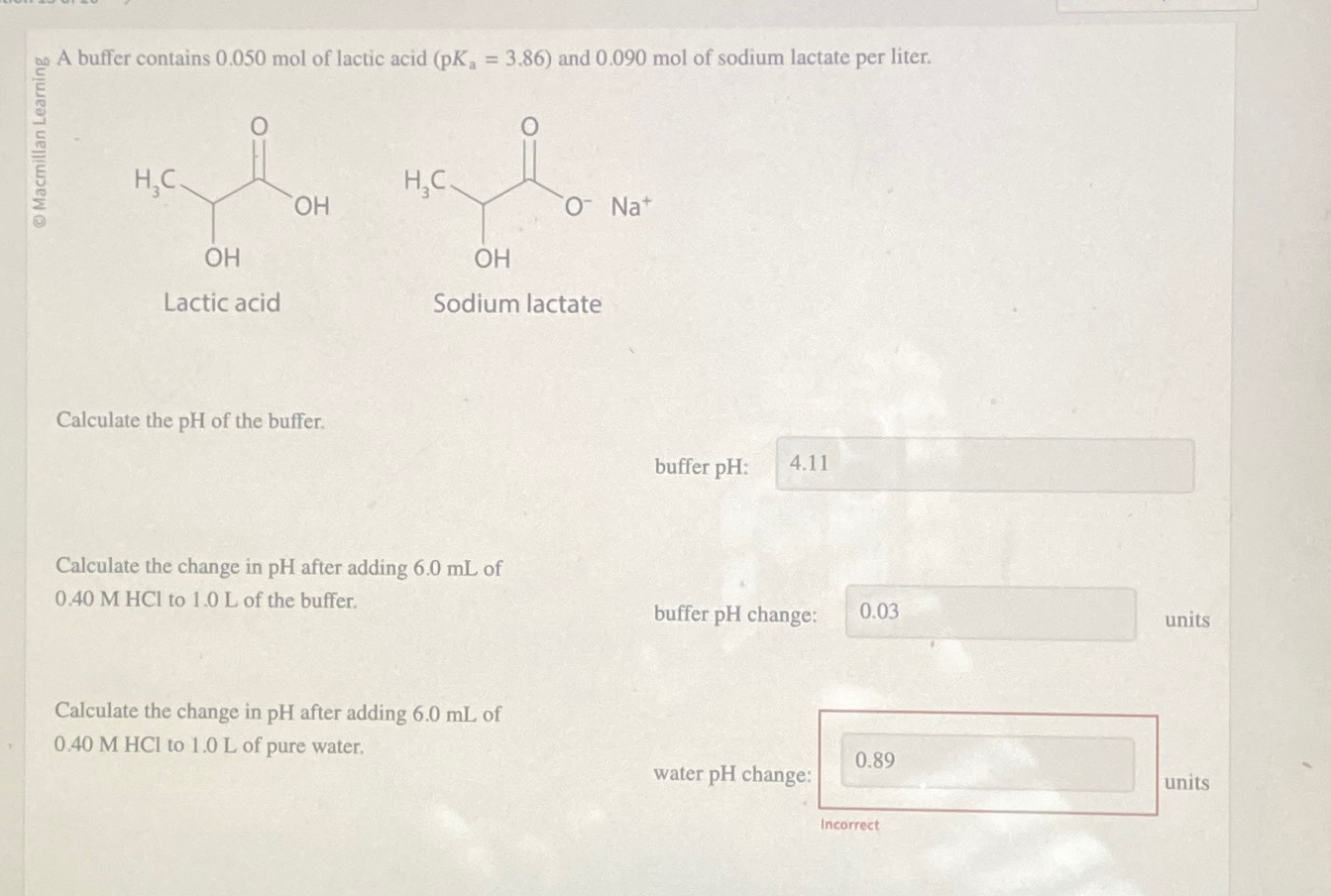 Solved a A buffer contains 0.050mol of lactic acid | Chegg.com