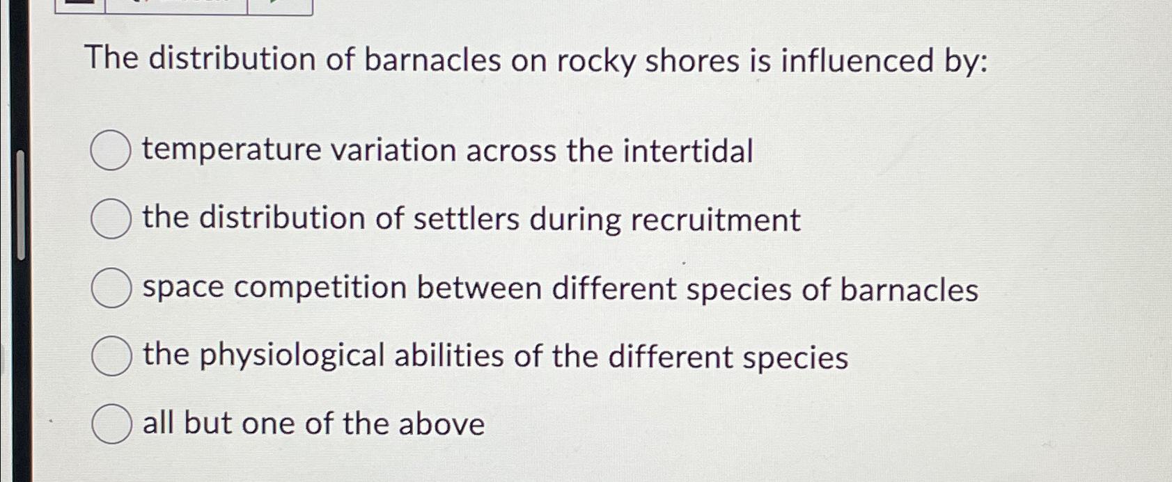 Solved The distribution of barnacles on rocky shores is | Chegg.com