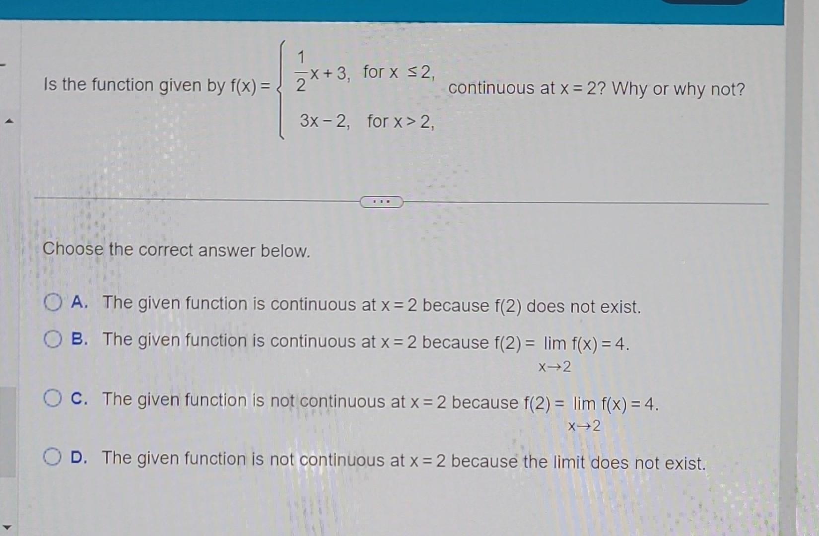 Solved Is the function given by f(x)={21x+3,3x−2, for x≤2, | Chegg.com