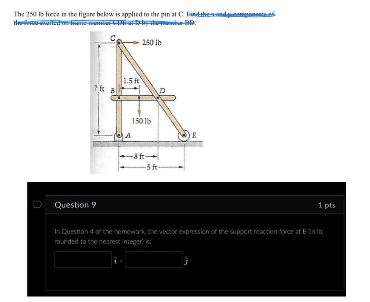 Solved The 250 ﻿lb force in the figure below is applied to | Chegg.com