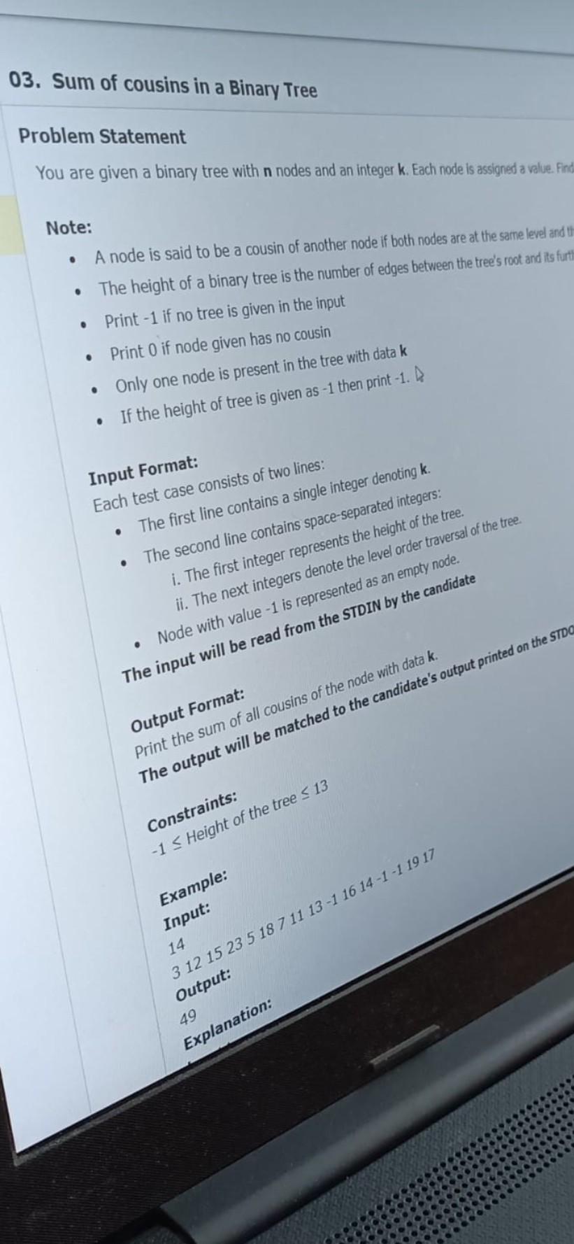 Solved blem Statement ou are given a binary tree with n | Chegg.com