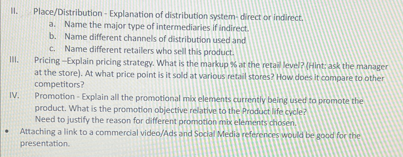 Solved II. ﻿Place/Distribution - ﻿Explanation of | Chegg.com
