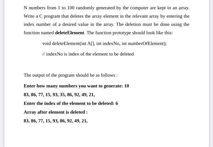Solved N numbers from 1 to 100 randomly generated by the | Chegg.com