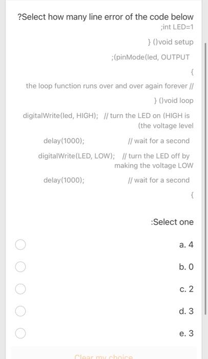 Solved ?Select how many line error of the code below int | Chegg.com
