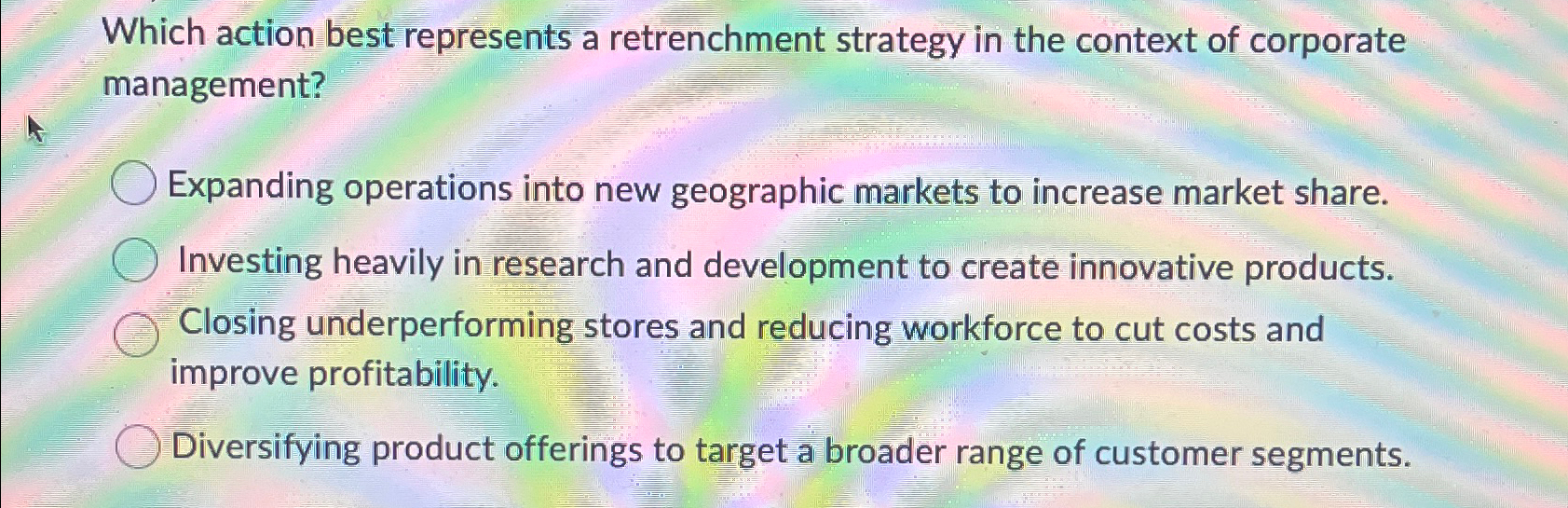 Solved Which action best represents a retrenchment strategy | Chegg.com