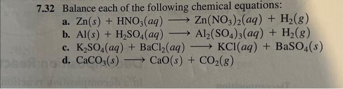 Solved 32 Balance each of the following chemical equations: | Chegg.com