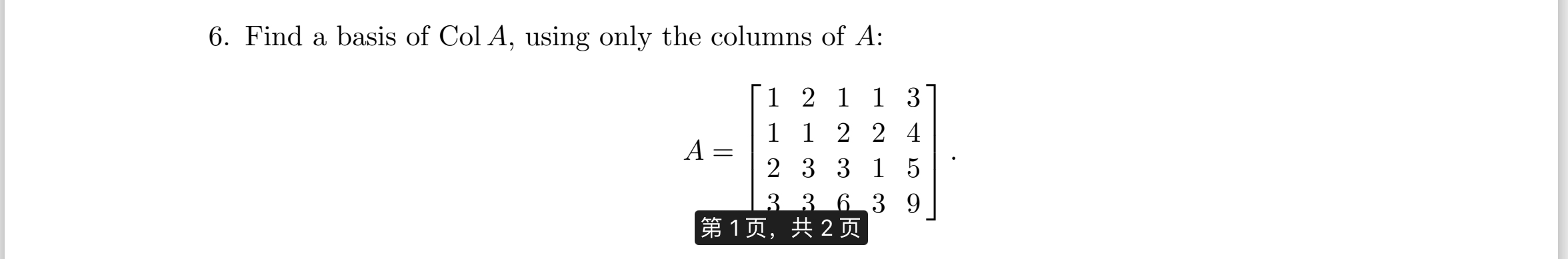 Solved Find a basis of ColA, using only the columns of A | Chegg.com