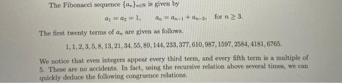 Solved The Fibonacci sequence {an}n∈N is given by | Chegg.com