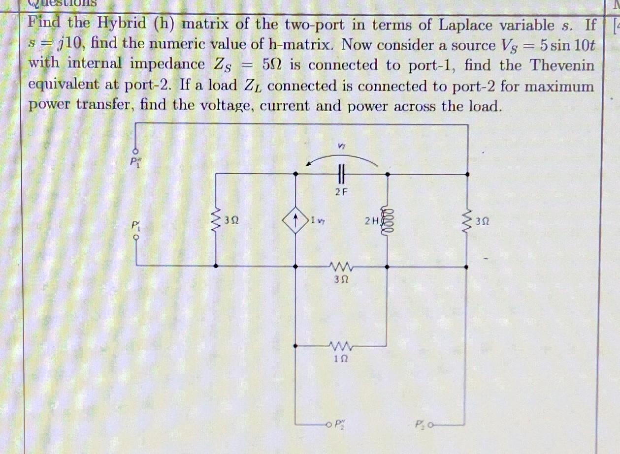 Solved Find the Hybrid (h) matrix of the two-port in terms | Chegg.com